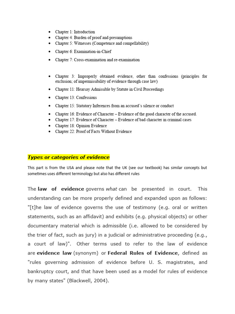 Types of Evidence in U.S. Law | PDF