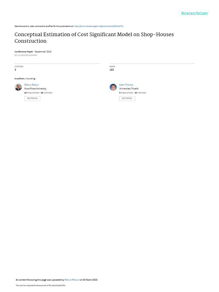 Conceptual Estimation Of Cost Significant Model On Shop Houses Construction Pdf Regression