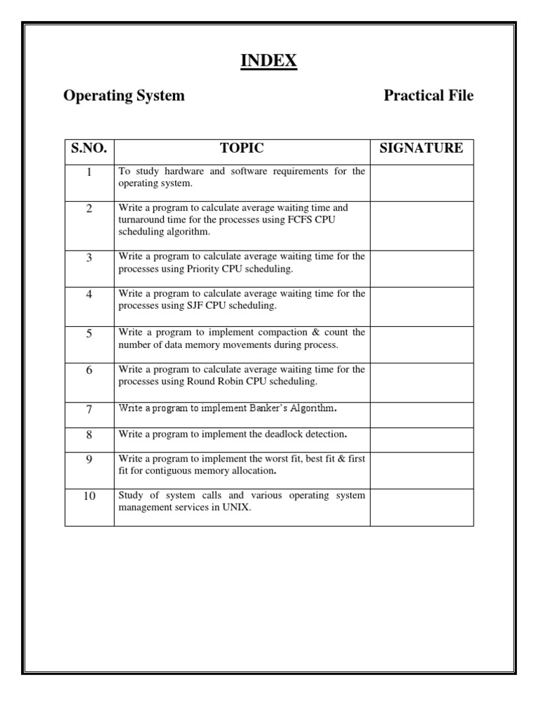 Index Operating System Practical File Pdf Windows Nt Linux