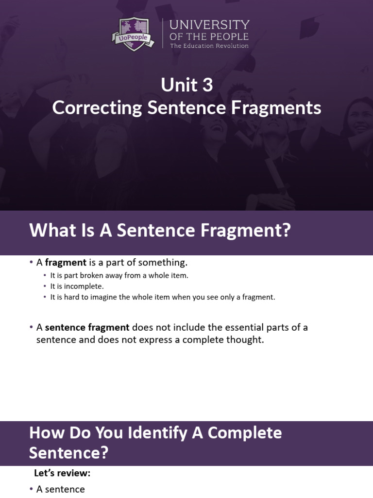 ENGL 0008 Unit 3 Lesson Correcting Sentence Fragments | PDF | Sentence ...