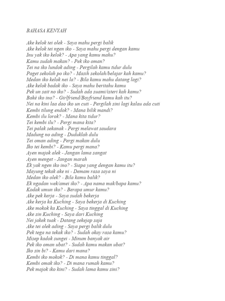 Frasa Umum dalam Bahasa Kenyah | PDF