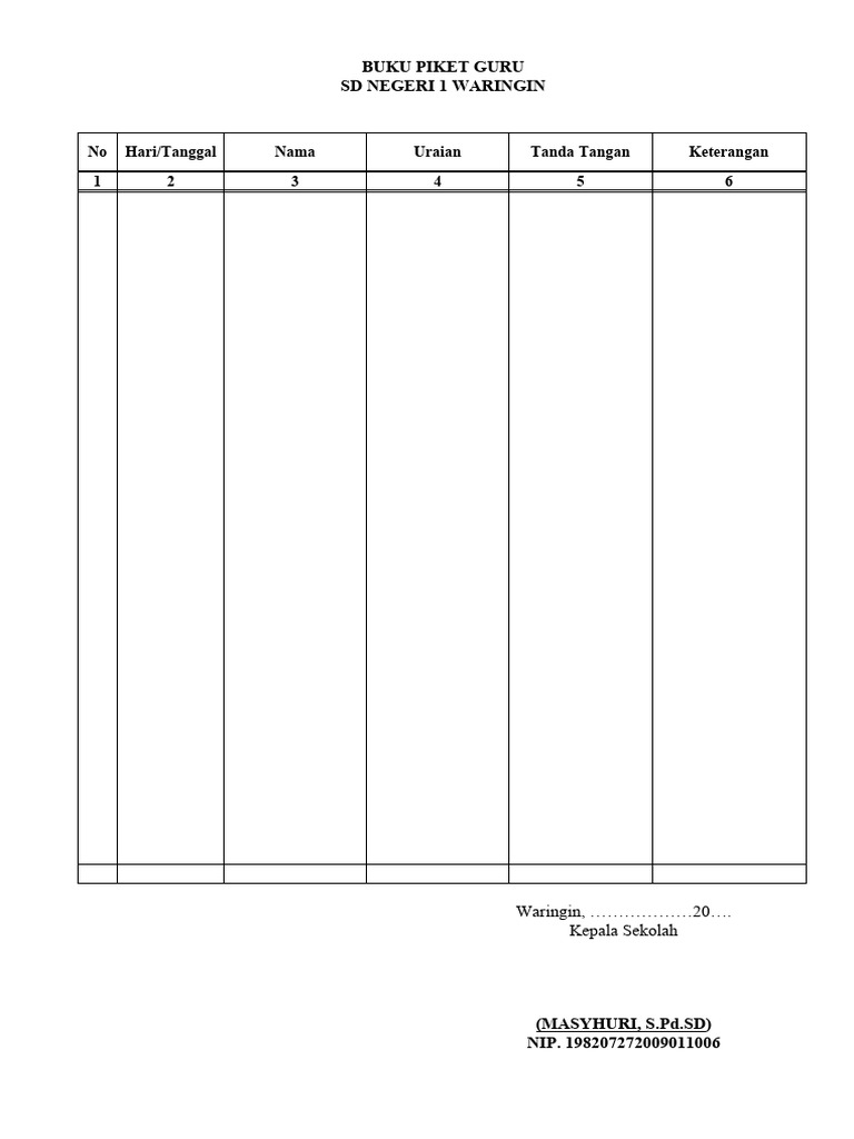Buku Piket Guru SDN 1 Waringin | PDF