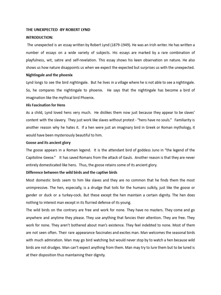 THE UNEXPECTED - Robert Lynd | PDF