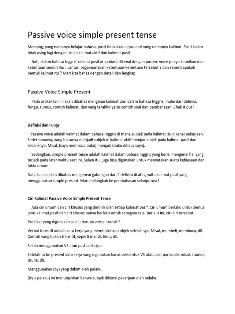 Rumus dan Contoh Passive Voice Simple Present | PDF