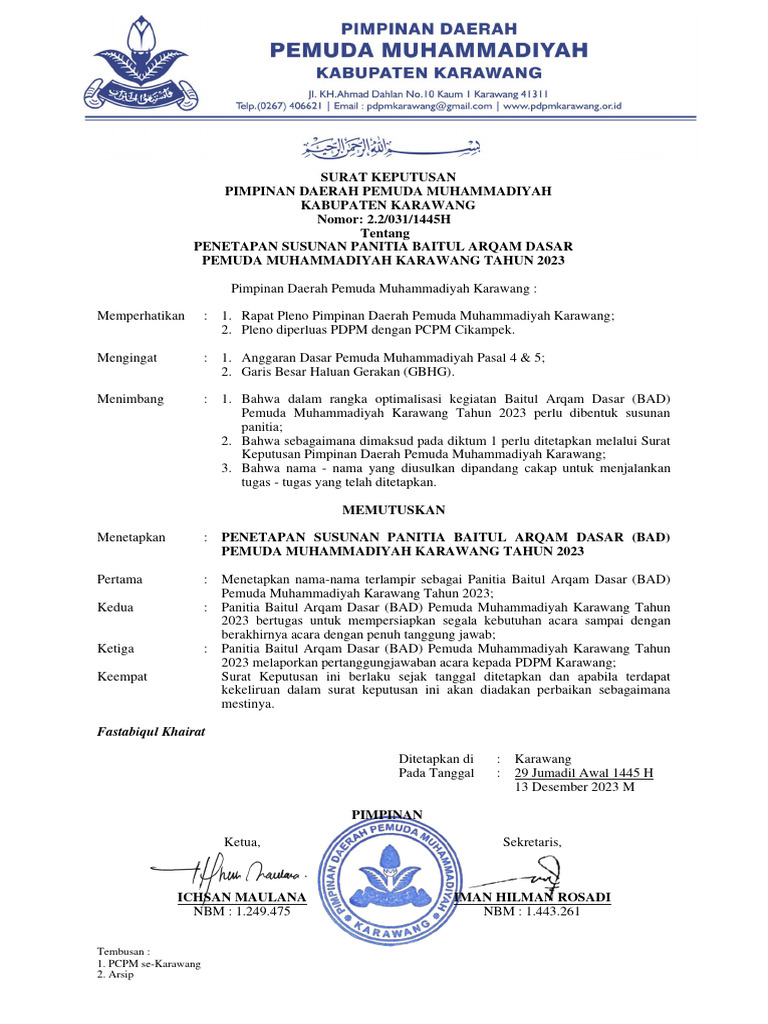 031 SK Panitia BAD Pemuda Muhammadiyah 2023-1 | PDF