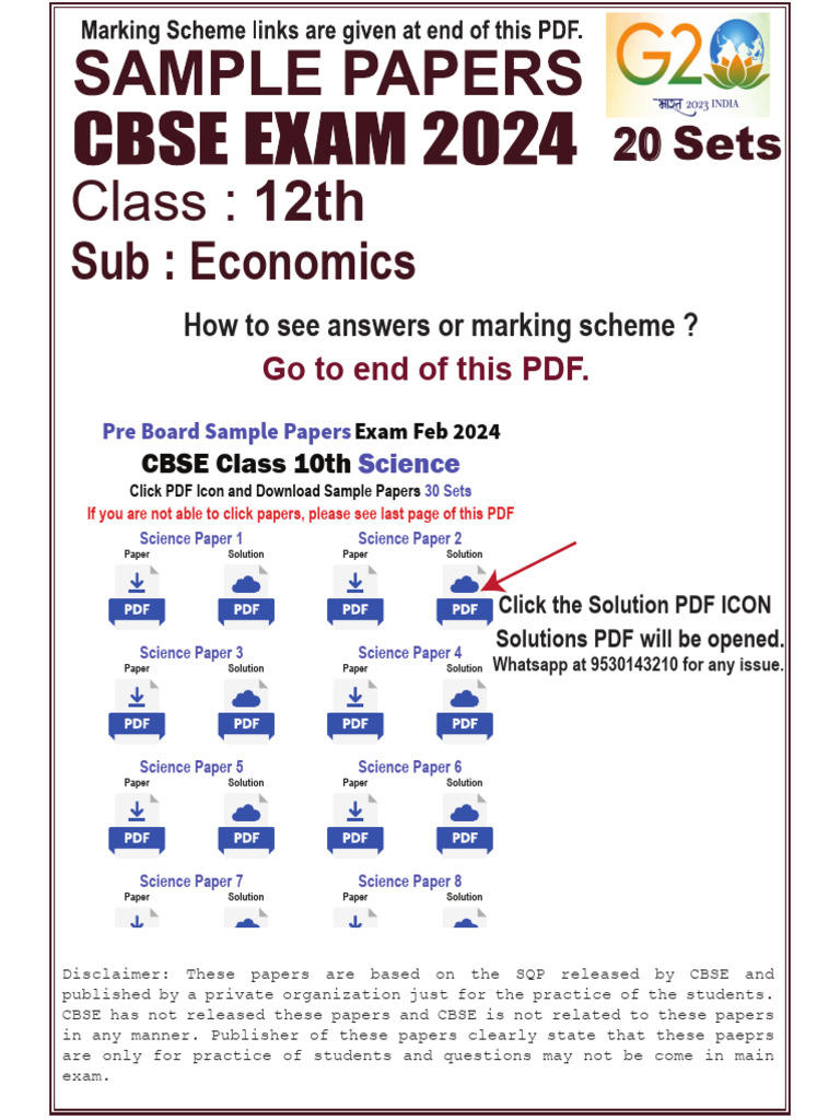 Economics Class 12 Sample Paper 2024 | PDF | Sustainability | Fiscal Policy