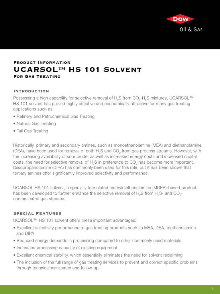 Amine UCARSOL HS Solvent 101 TDS | PDF | Amine | Physical Sciences