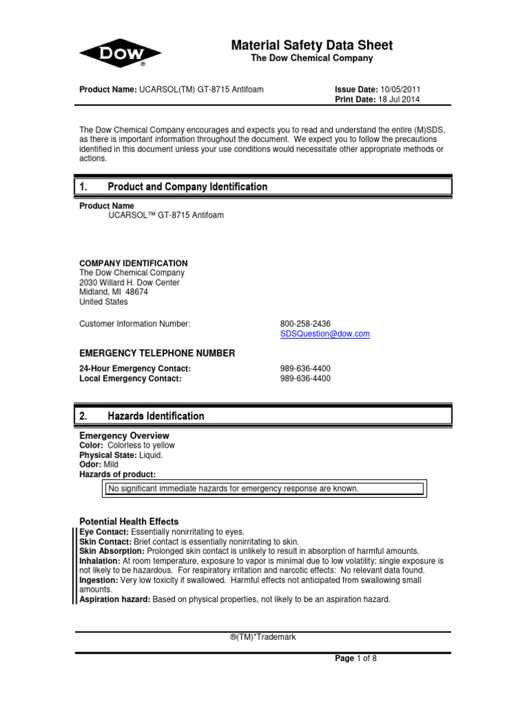 Antifoam UCARSOL GT-8715 | Download Free PDF | Firefighter | Polyvinyl ...