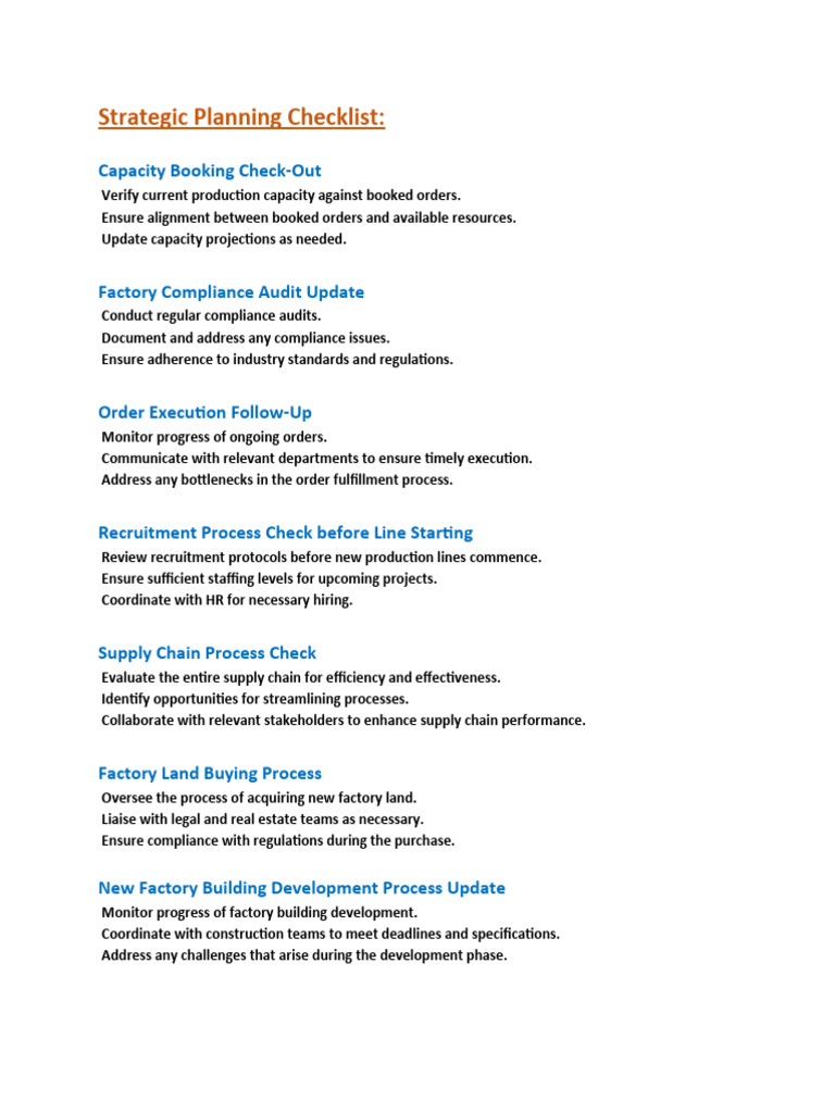 Strategic Planning Checklist - 3 | PDF