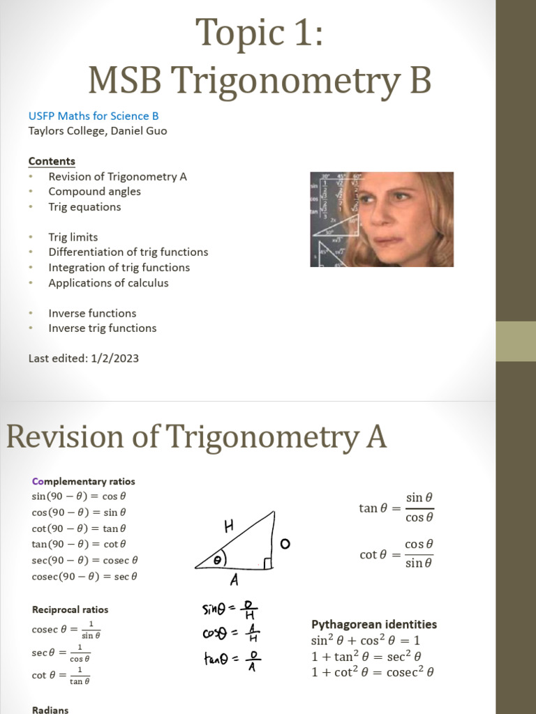 Topic 1 Msb Trig B Pdf Trigonometric Functions Trigonometry