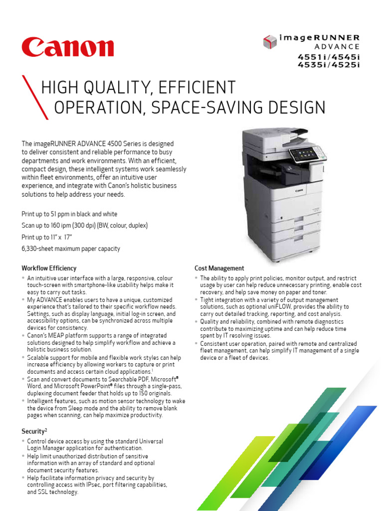 Canon imageRUNNER ADVANCE 4525i Brochure | PDF | Fax | Image Scanner