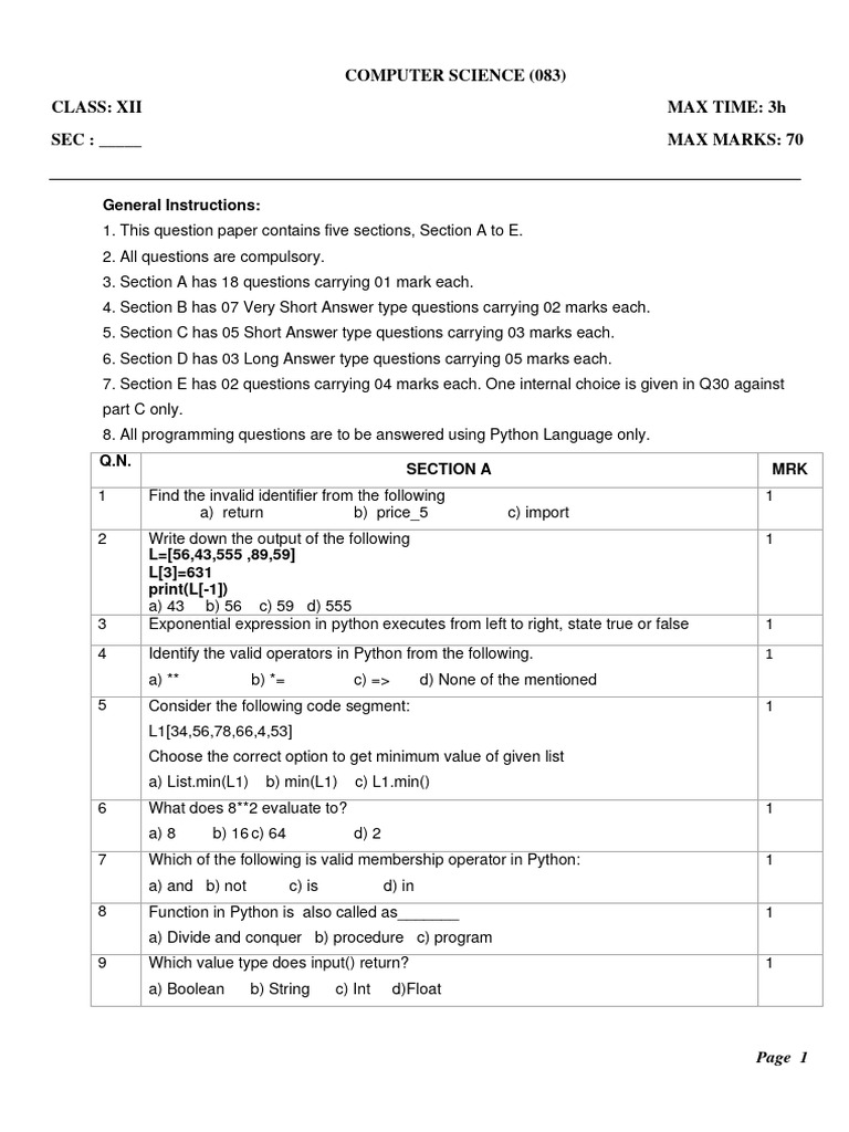 Class 12 QP-2 | PDF | Parameter (Computer Programming) | Function ... Class 12 QP-2 | PDF | Parameter (Computer Programming) | Function ...