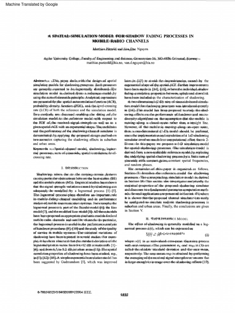 A Spatial Simulation Model For Shadow Fading Processes | PDF