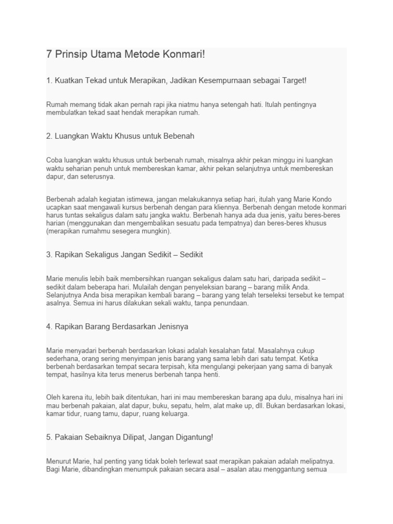 Prinsip Utama Metode Konmari | PDF