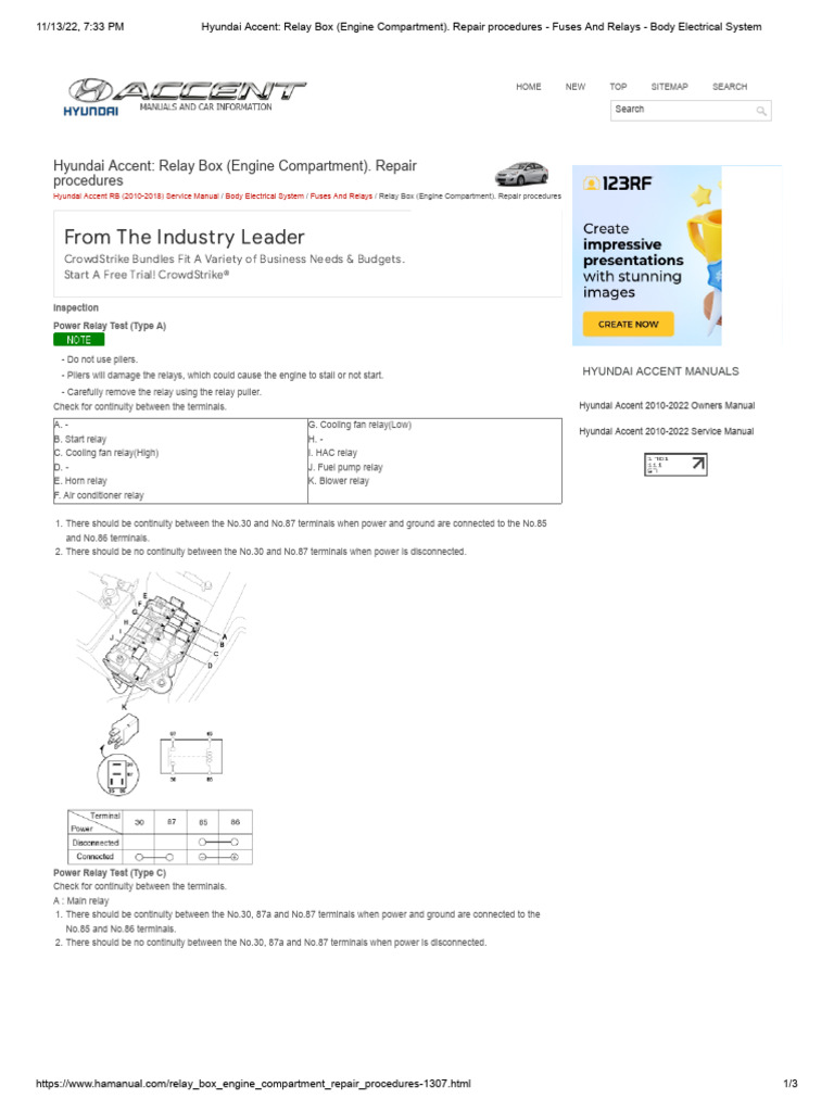 Hyundai Accent - Relay Box (Engine Compartment) - Repair Procedures ...
