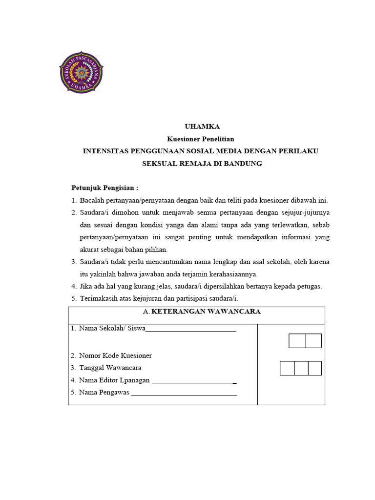 Uhamka - Kuesioner - Nurul Niqmah | PDF Uhamka - Kuesioner - Nurul Niqmah | PDF
