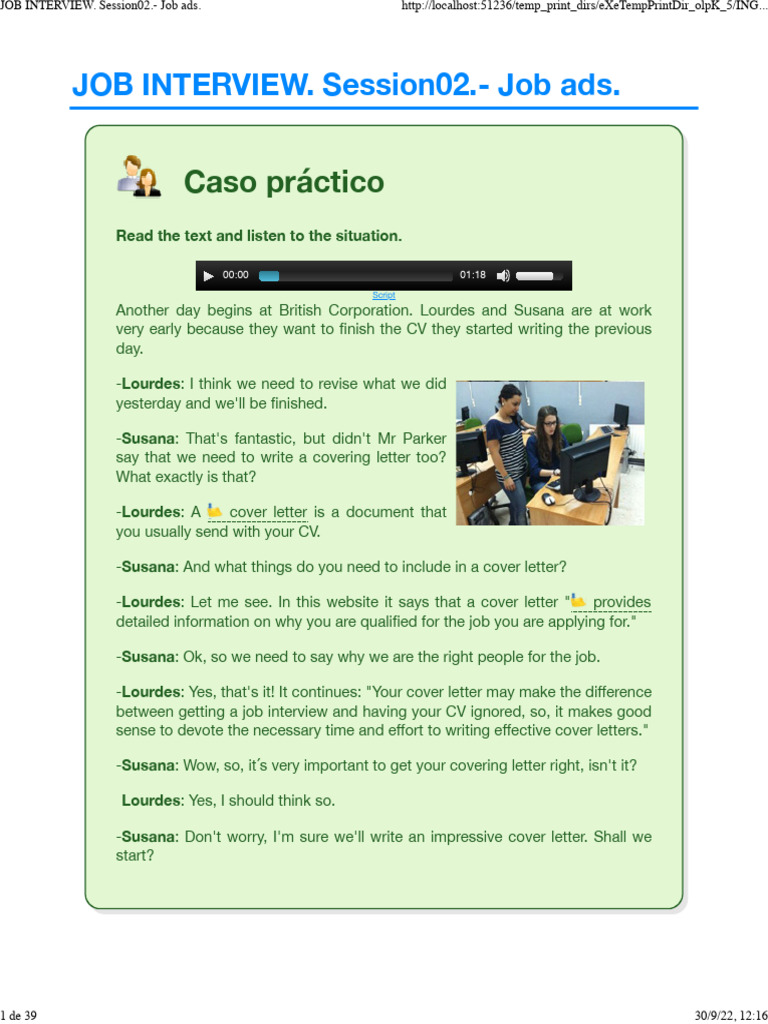 Caso Práctico: JOB INTERVIEW. Session02.-Job Ads | PDF | Noun | Plural