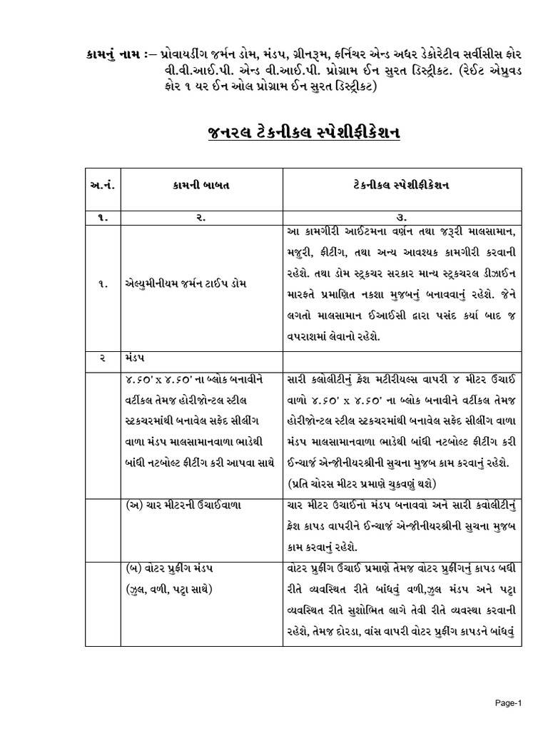 Technical Specification Mandap | PDF
