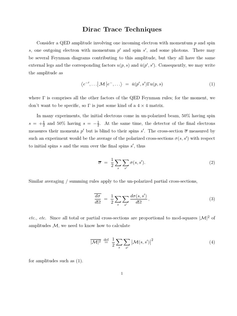 Dirac Trace Techniques | PDF | Quantum Electrodynamics | Matrix ...