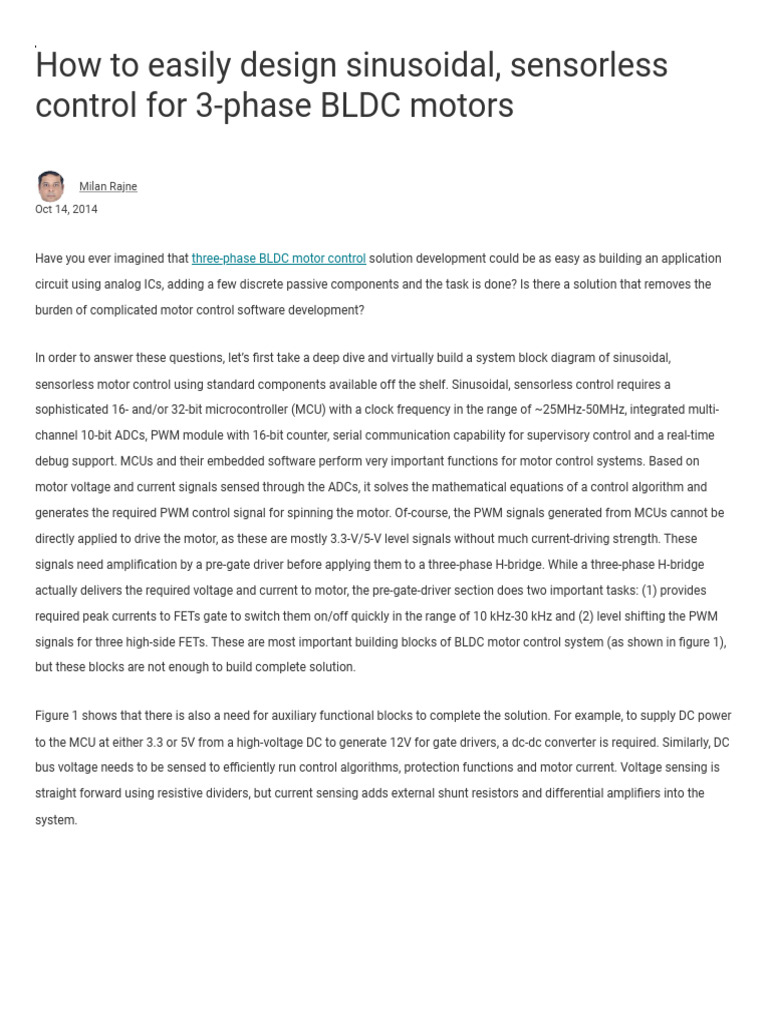 How To Easily Design Sinusoidal, Sensorless Control For 3-Phase BLDC ...