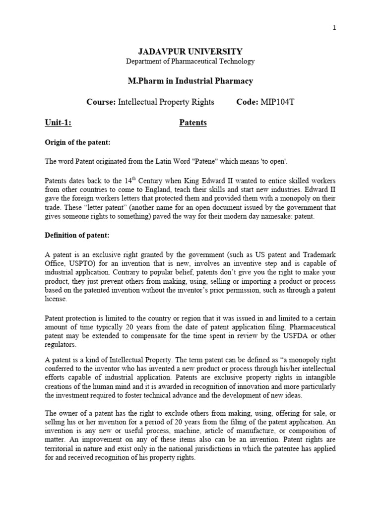 Unit-1 Patents | PDF | Prior Art | Patent