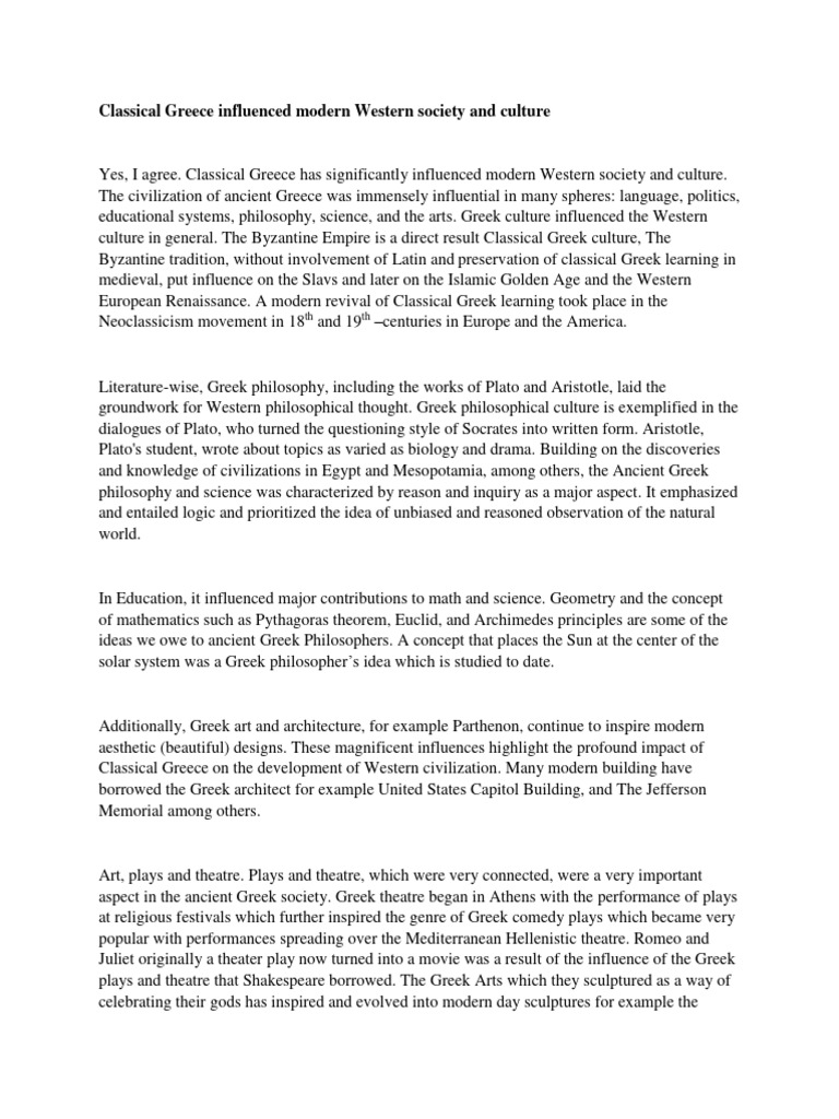 Classical Greece Influenced Modern Western Society and Culture | PDF ...