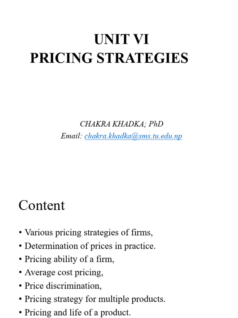 UNIT VI Pricing Strategy | PDF