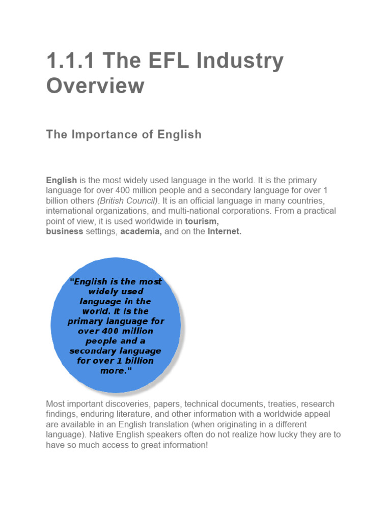 1 - Introduction To Efl | PDF | Cost Of Living | English As A Second Or ...