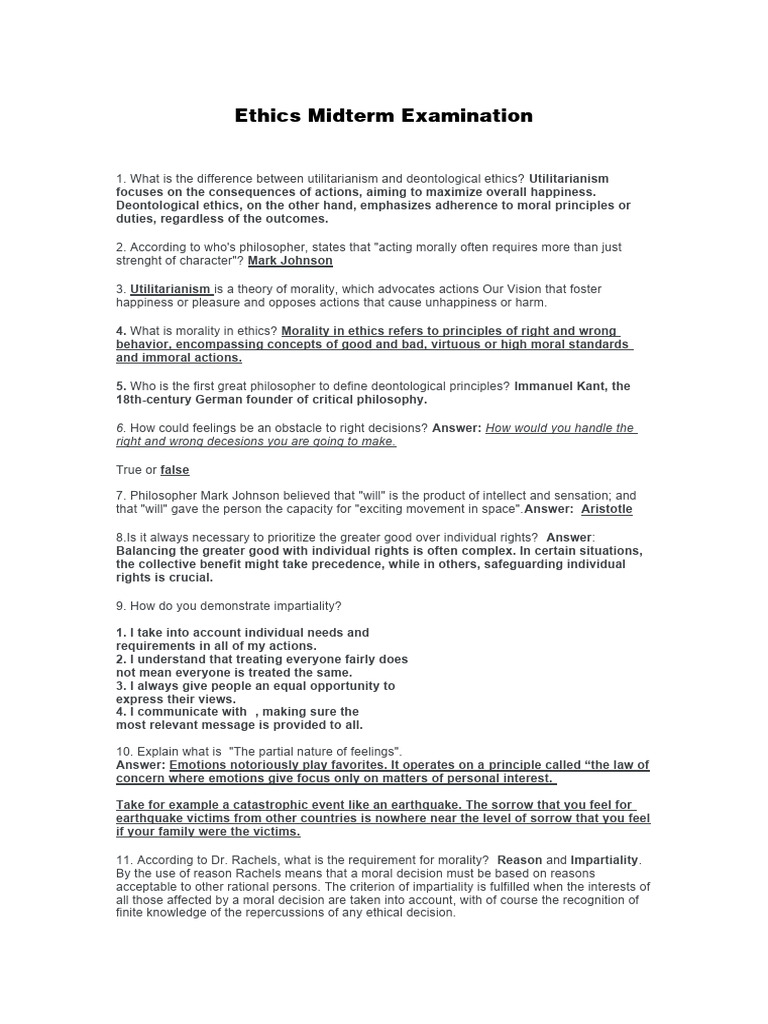 Ethics Midterm Examination | PDF | Utilitarianism | Morality