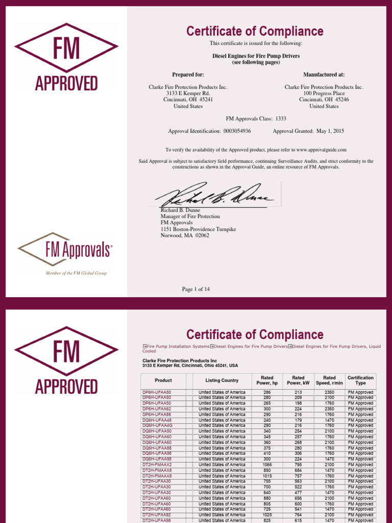 Fire Pump Diesel Engines Compliance | PDF | Horsepower | Energy Technology