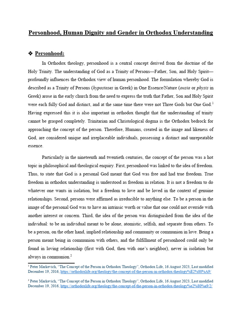 Personhood, Human Dignity and Gender | PDF