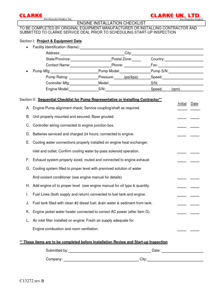 Pre Start-Up Checklist | PDF | Engines | Pump