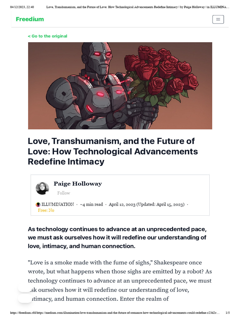 Love, Transhumanism, and The Future of Love - How Technological Advancements Redefine Intimacy ...
