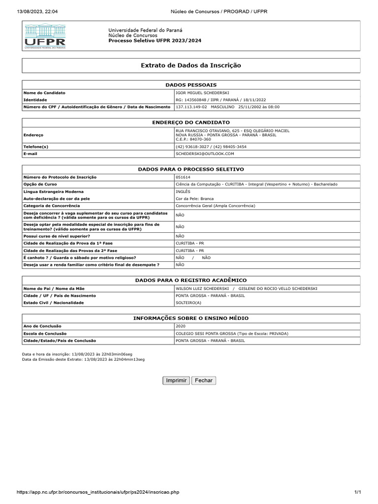 Extrato de Dados - UFPR | PDF | Brasil