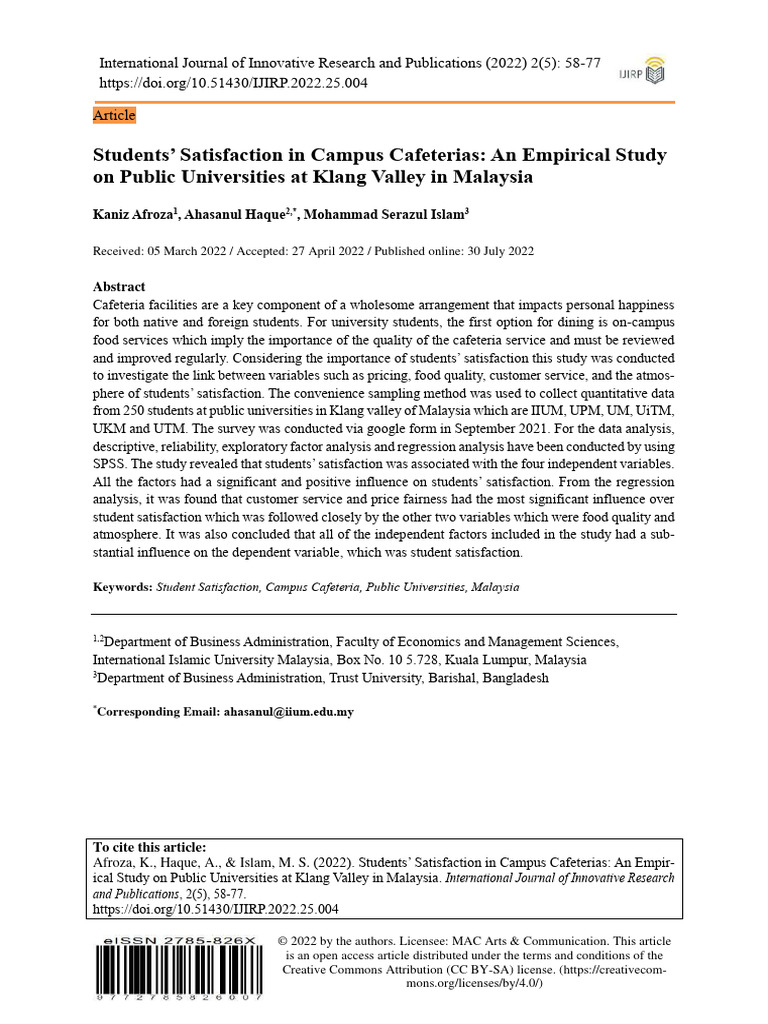 Students Satisfaction in Campus Cafeterias | PDF | Factor Analysis ...