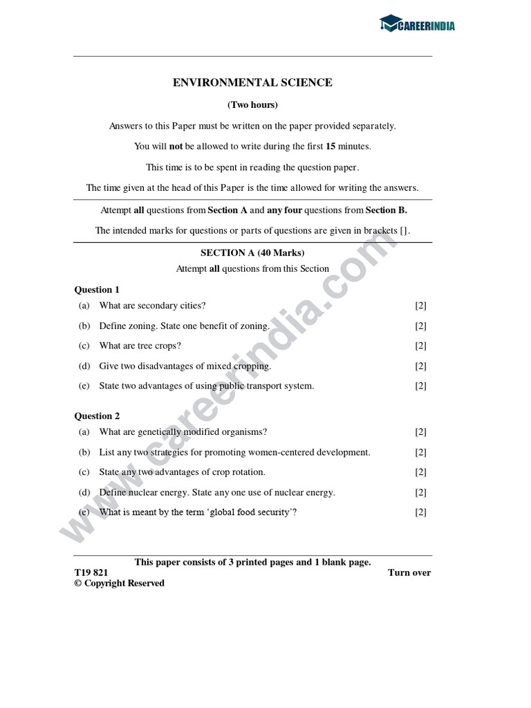 ICSE Environmental Science Question Paper - 2019 | PDF | Sustainability | Waste Management