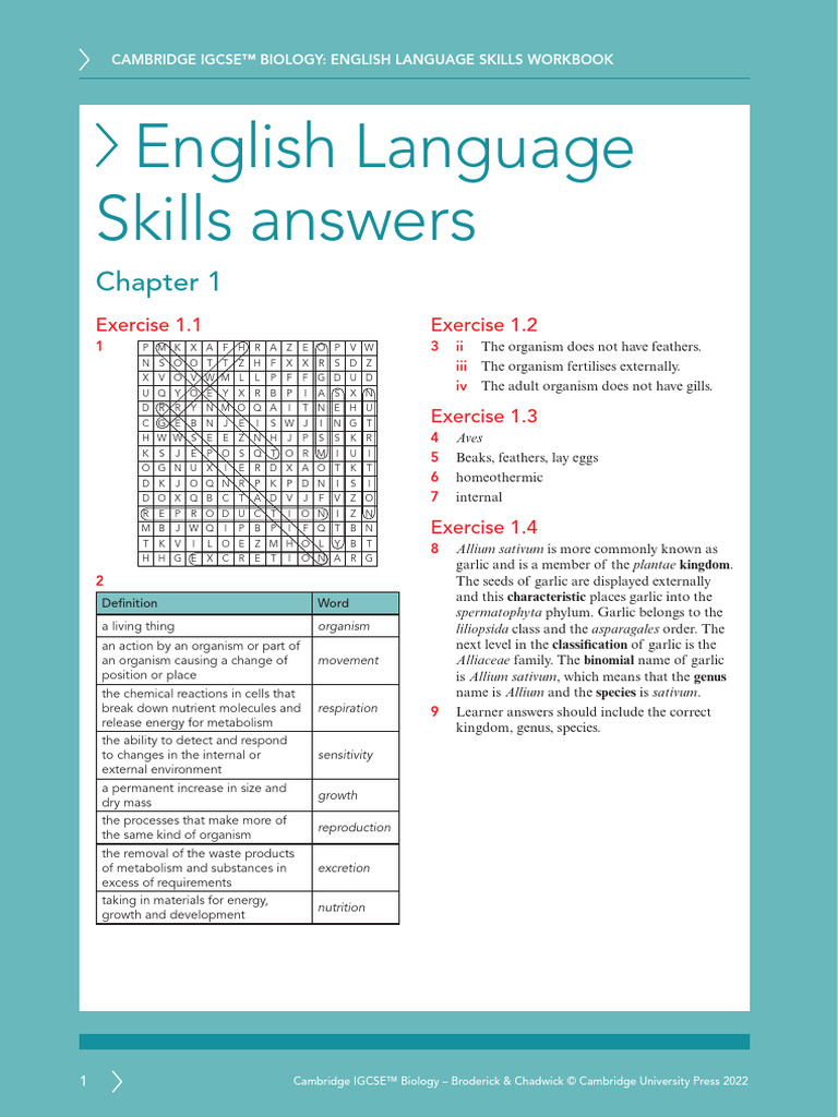 BIO ELSWB English Language Skills Workbook Answers 5p | PDF | Respiratory System | Osmosis