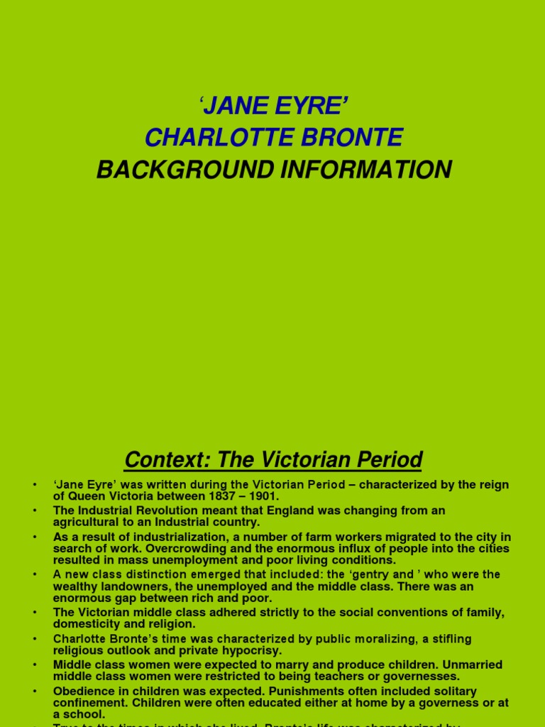 Jane Eyre Background - Power Point | PDF | Charlotte Brontë | Emily Brontë