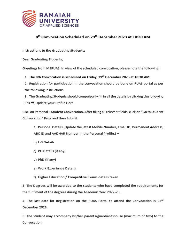 8th Convocation Instructions | PDF | Career & Growth | Business