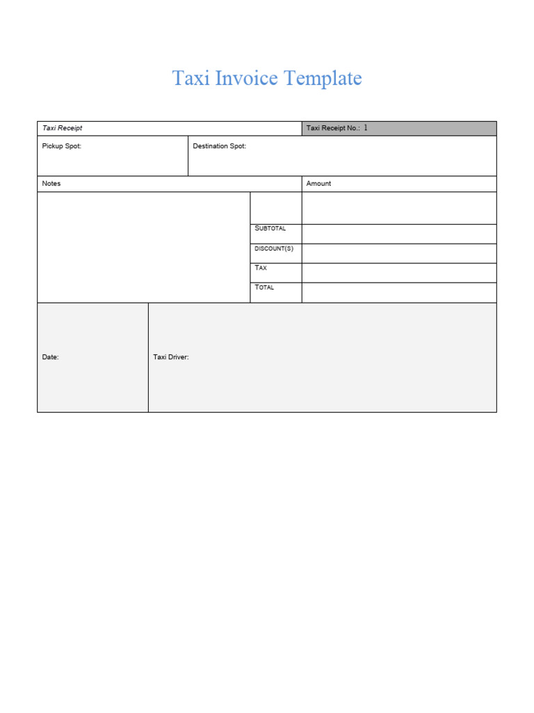 Taxi Invoice Template Word | PDF