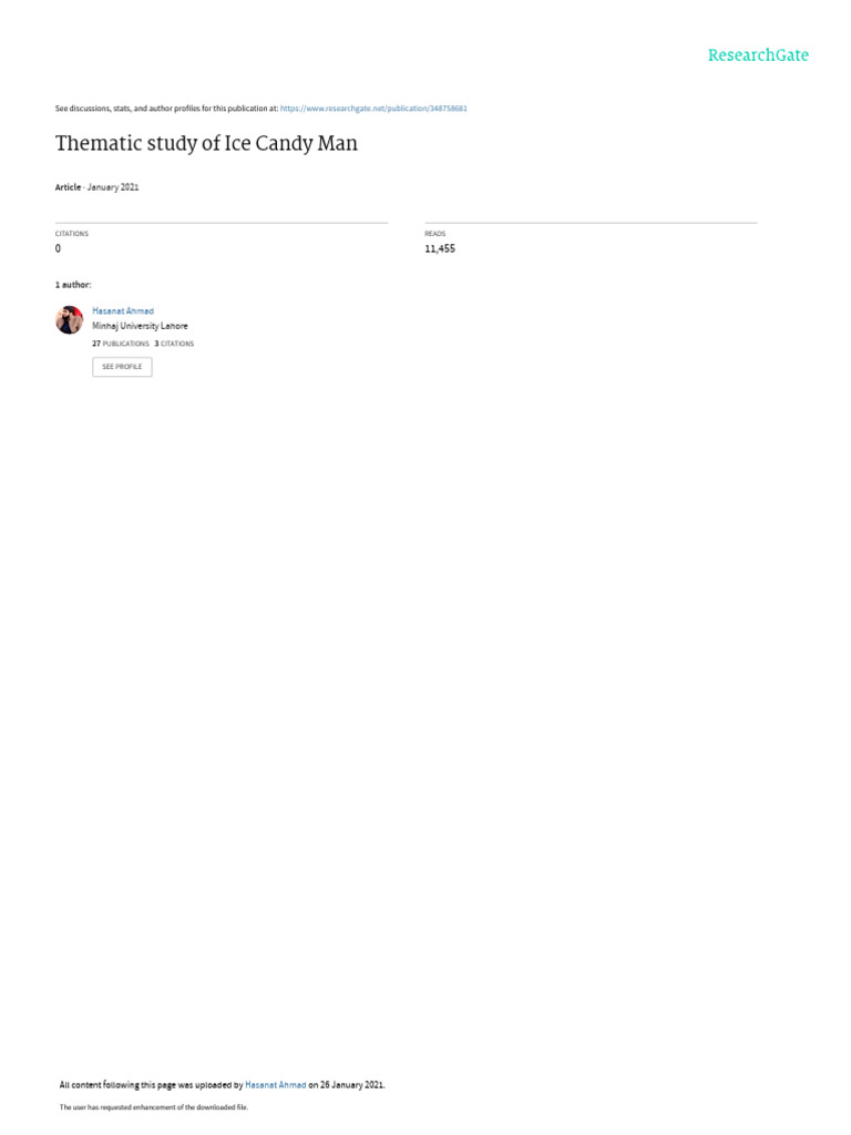 Thematicstudyof Ice Candy Manby Hasanat Ahmad | PDF | Partition Of India