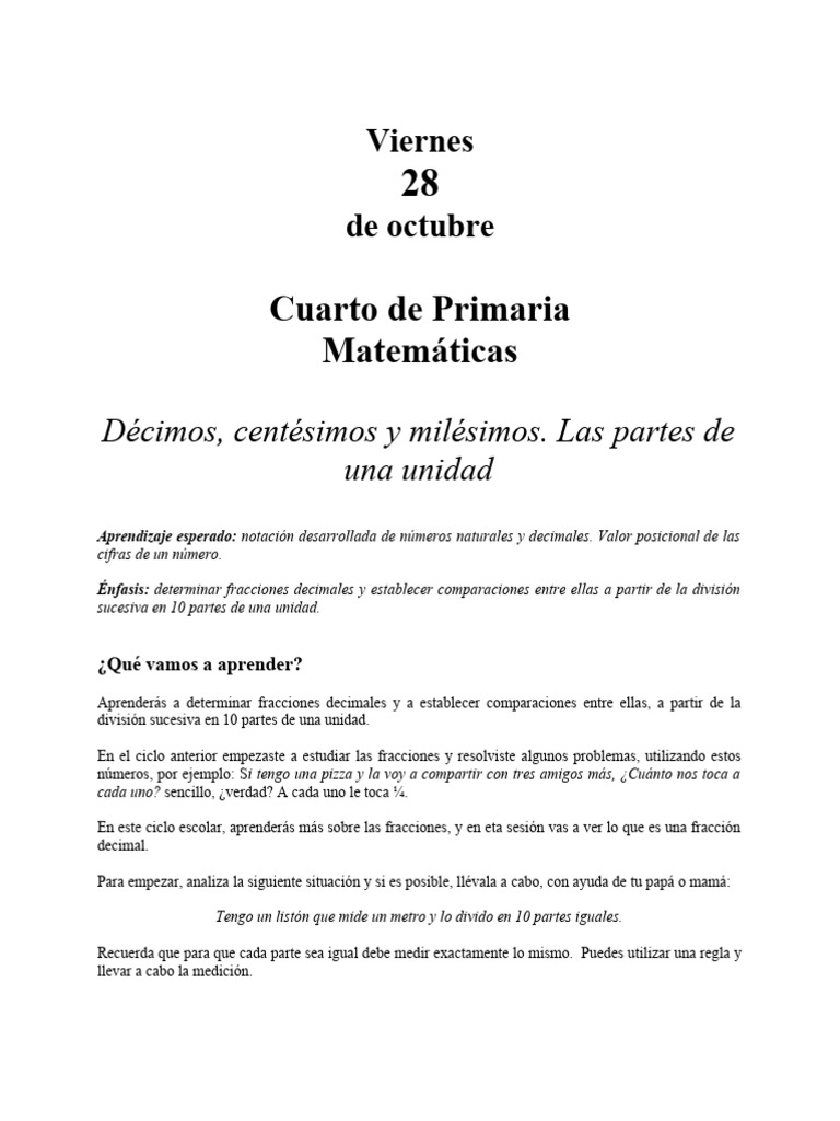 Primaria Cuarto 28 de Octubre Matematicas 3 | PDF