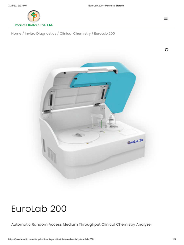 Eurolab 200 Automatic Random Access Clinical Chemistry Analyzer | PDF ...