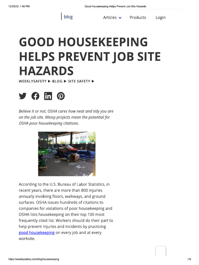 Good Housekeeping Helps Prevent Job Site Hazards | PDF