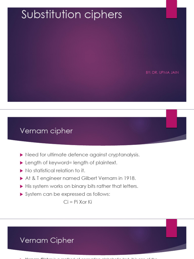 Subsitution Cipher - Vernam and One Time Pad | PDF