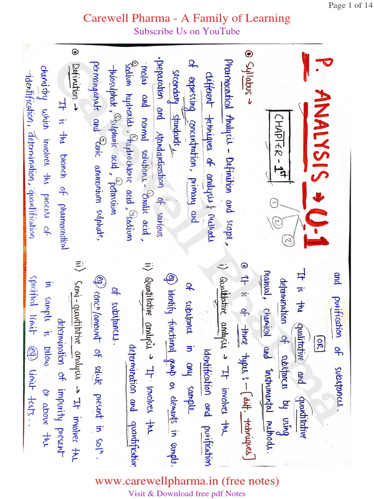 Carewell Pharma: Pharma Analysis Unit 1 | PDF | Chemistry | Analytical ...