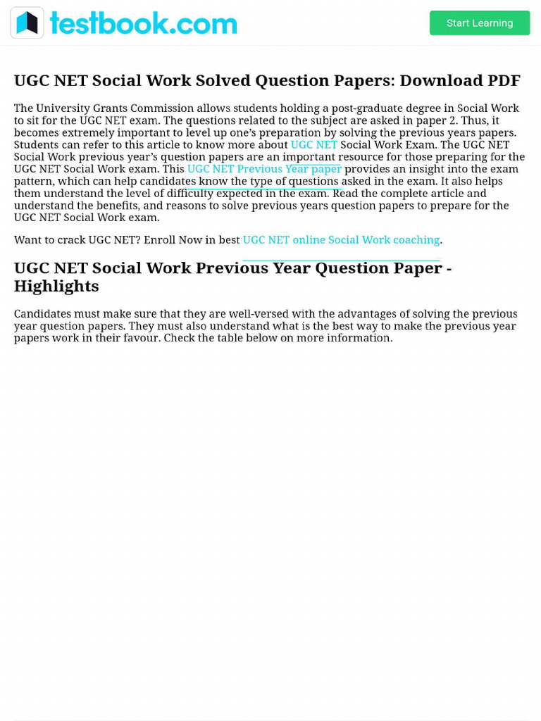 UGC NET Social Work Solved Question Papers - Download PDF | PDF