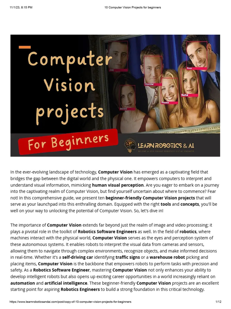 10 Computer Vision Projects For Beginners | PDF