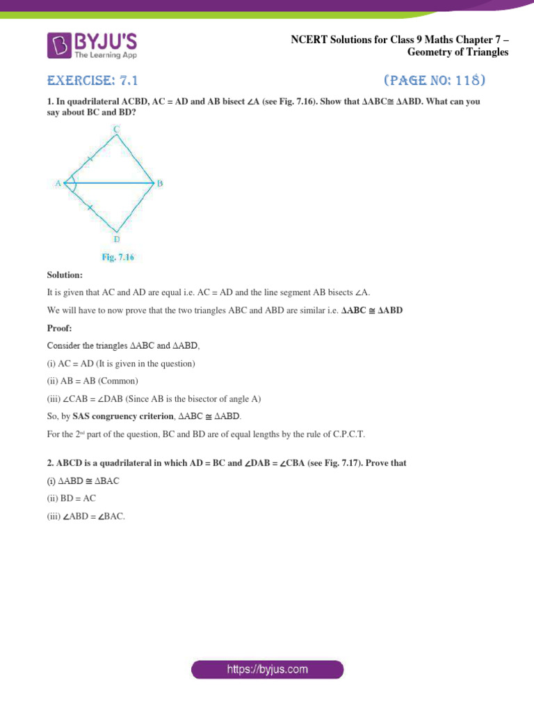 NCERT Solutions For Class 9 Maths Chapter 7 Geometry of Triangles ... NCERT Solutions For Class 9 Maths Chapter 7 Geometry of Triangles ...