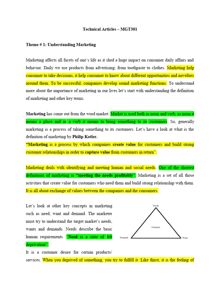 Theme 1 Understanding Marketing | PDF | Marketing | Demand